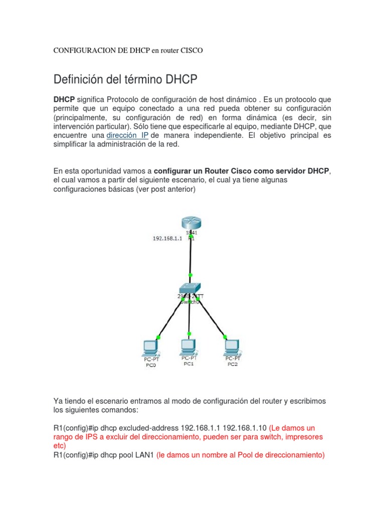 Configuracion de DHCP en Router Cisco | PDF