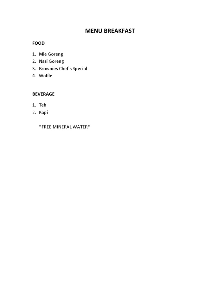 Menu Breakfast Pdf