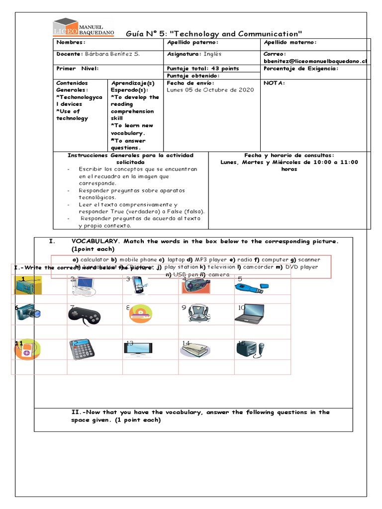 Guía #5: "Technology and Communication" | PDF | Telephone | Mobile Phones