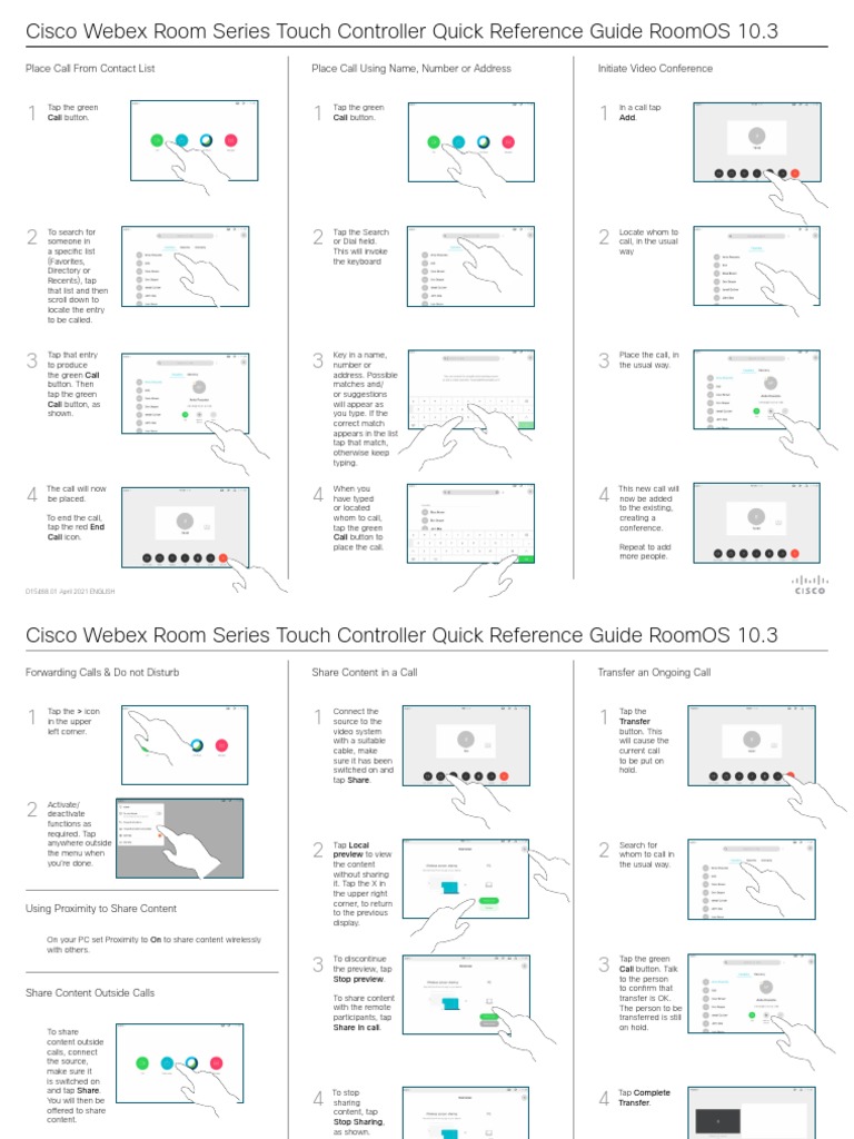 Cisco Webex Room Series Touch Controller Quick Reference Guide Roomos ...