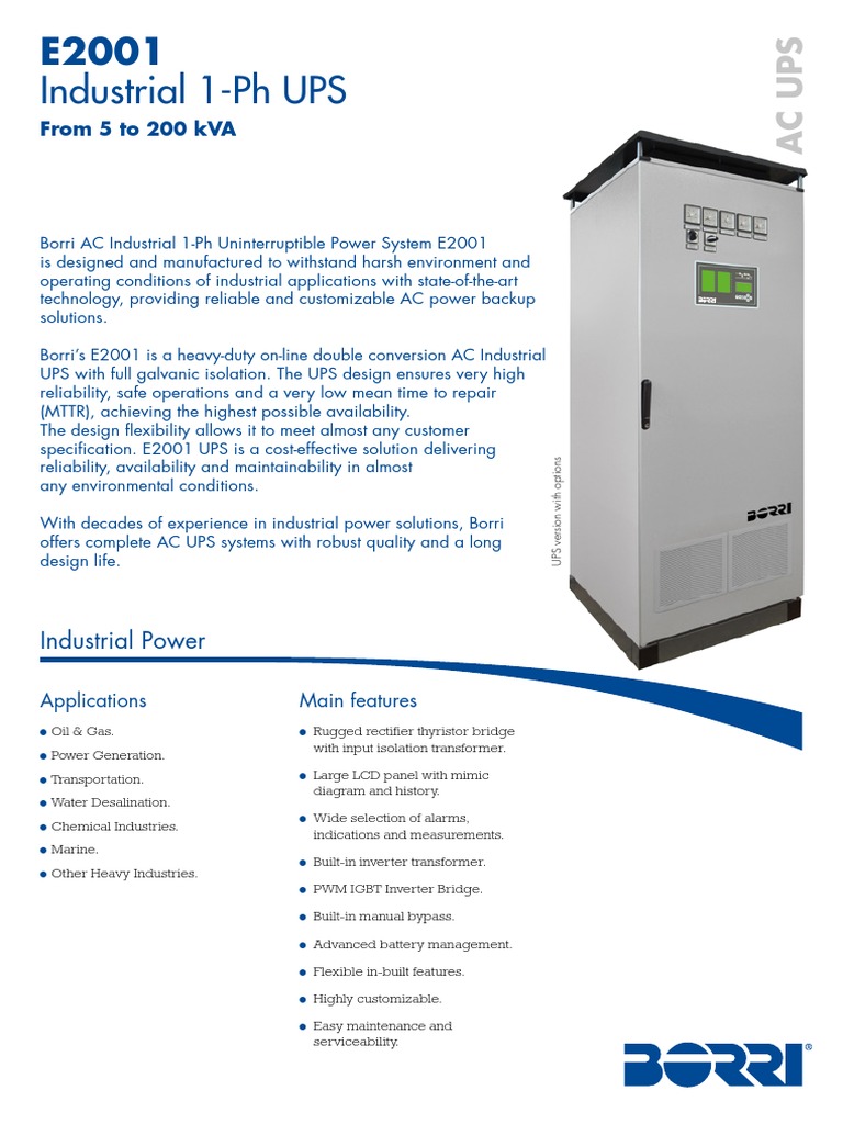 Borri E2001 Industrial UPS Overview | PDF | Rectifier | Power Inverter