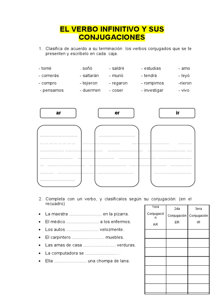 EL VERBO INFINITIVO Y SUS CONJUGACIONES 2grado | PDF | Unidades ...