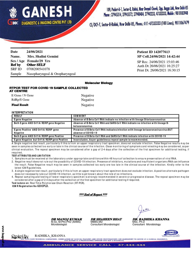 RT-PCR Report | Download Free PDF | Infection | Reverse Transcription ...