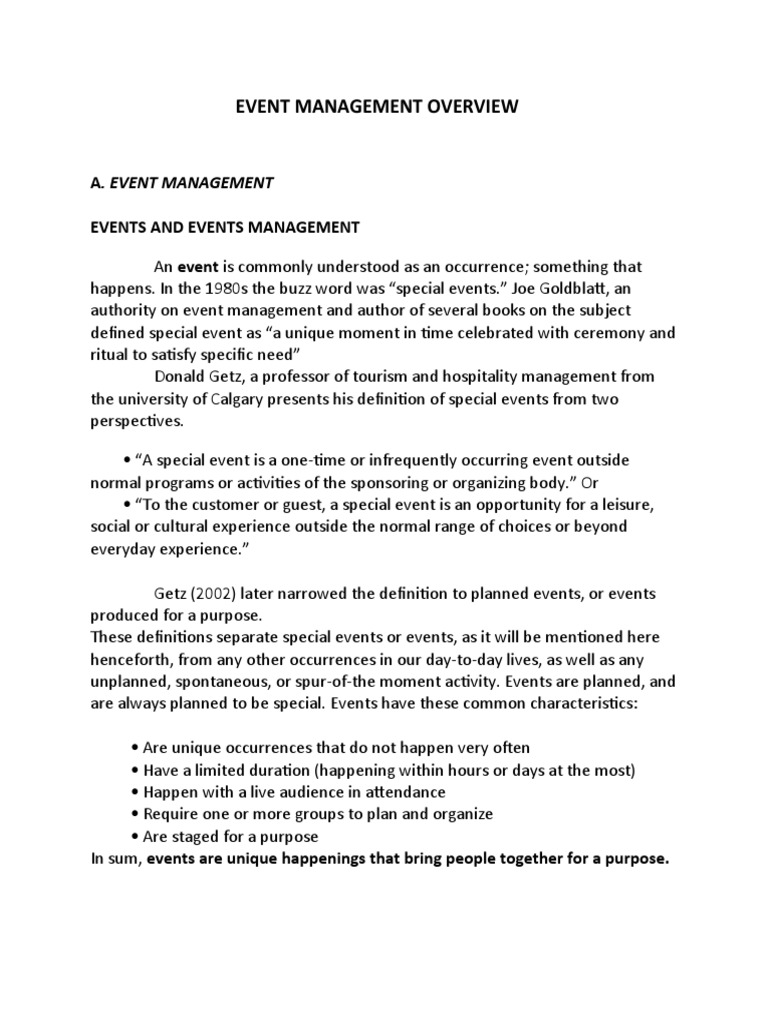 Event Management Overview | PDF | Evaluation | Risk