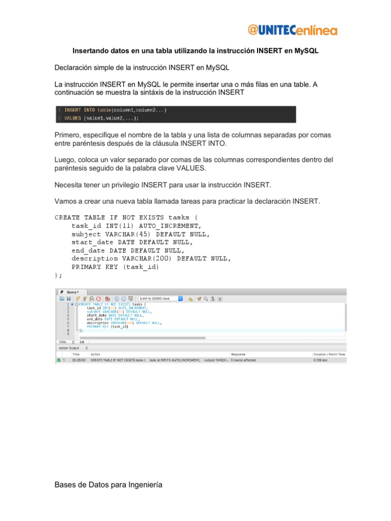 Guía de INSERT en MySQL para Ingenieros | PDF | Gestión de tecnología ...
