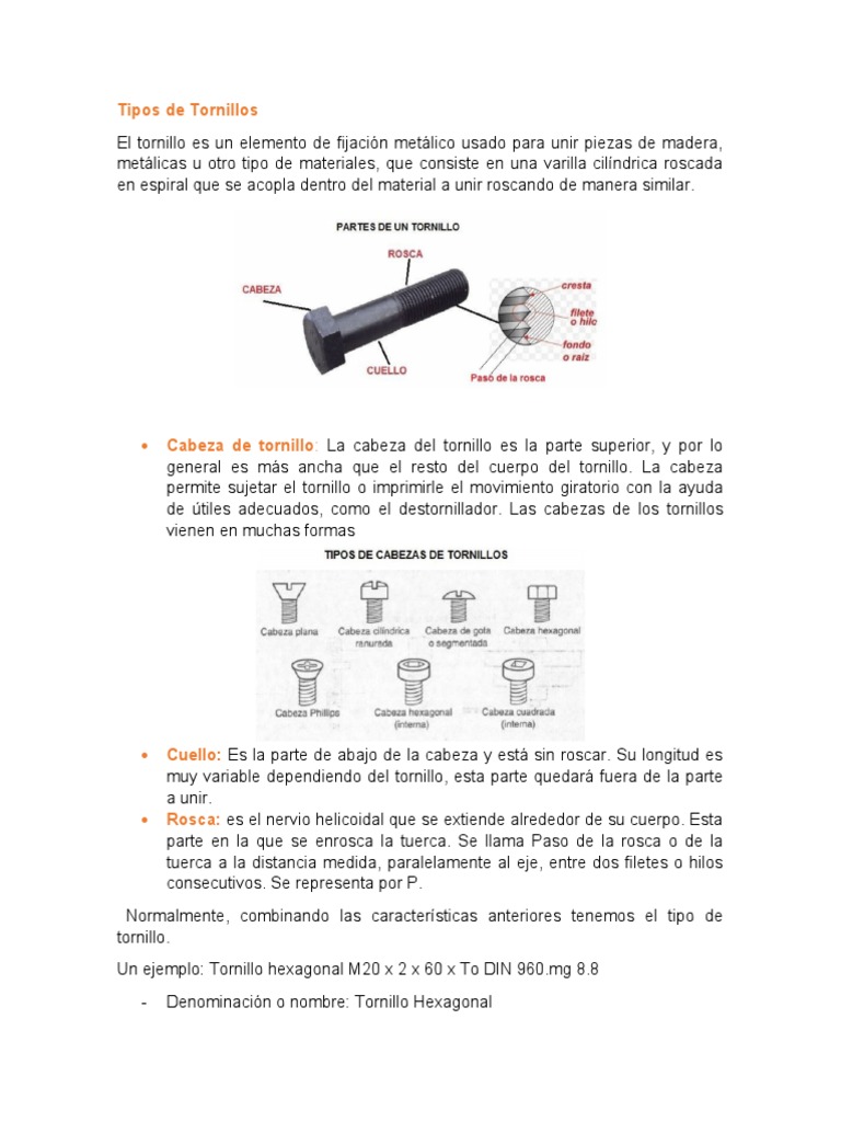 Los diferentes tipos de tornillos y sus características | PDF ...