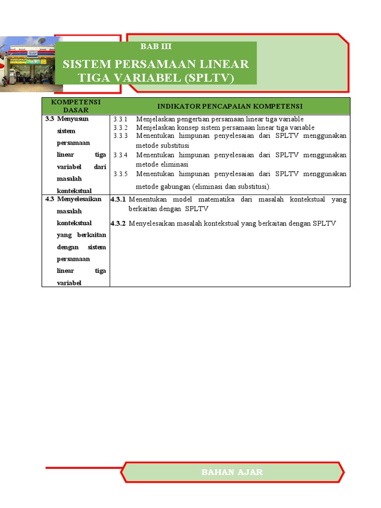 Bahan Ajar SPLTV | PDF | Metode & Bahan Ajar | Sains & Matematika