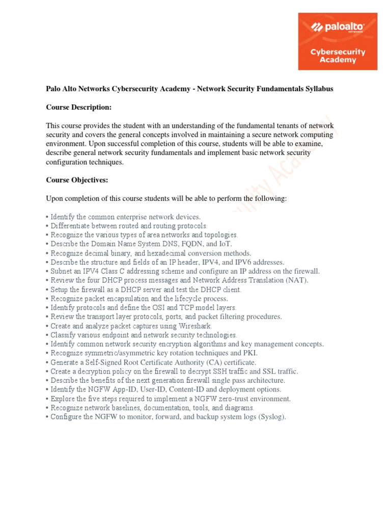Fundamental of Network Security Syllabus | PDF