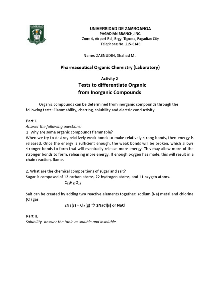 Differentiating Organic and Inorganic Compounds | PDF | Chemical ...