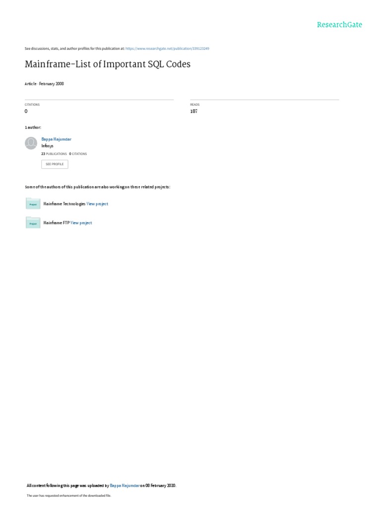 Mainframe-List of Important SQL Codes: February 2008 | PDF