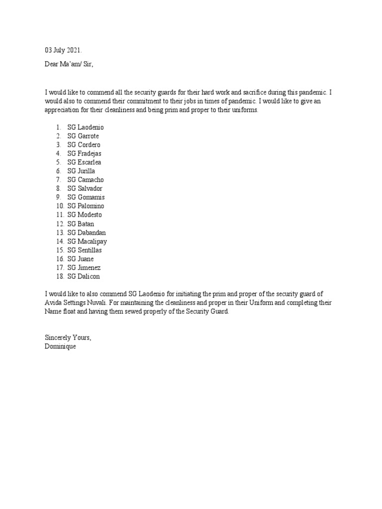 Commendation Letter | PDF