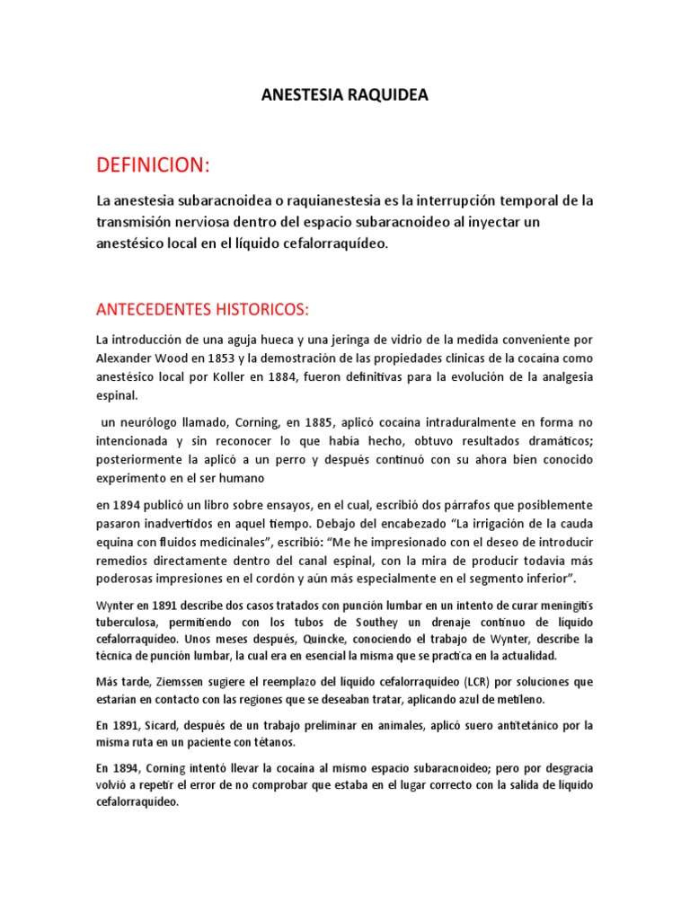 Anestesia Raquidea Anggie Word | PDF | Médula espinal | Fluido ...