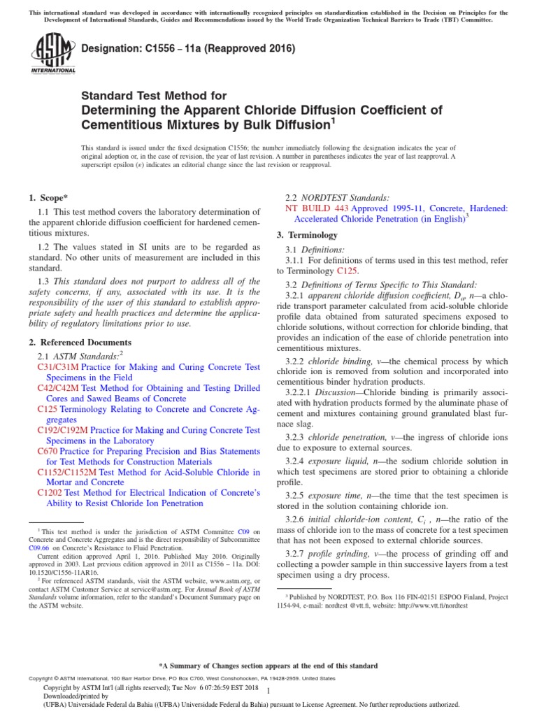 Astm C1556 2016 | PDF | Sodium Chloride | Concrete
