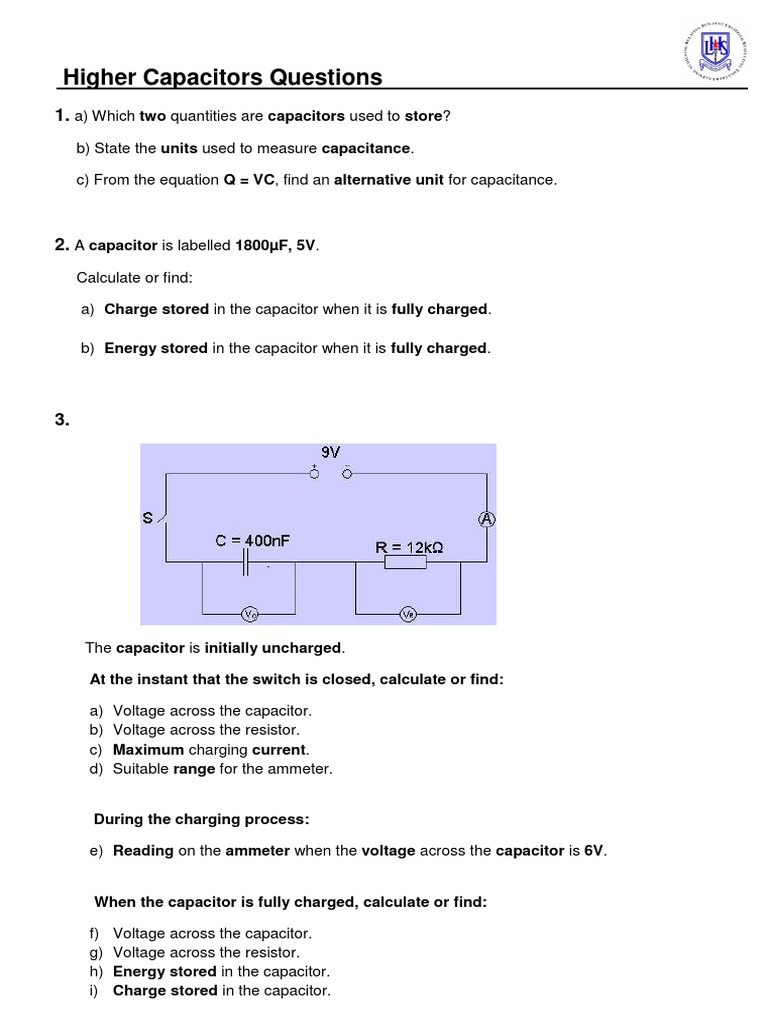 Capacitor Charge and Energy Calculations | PDF | Teaching Methods ...