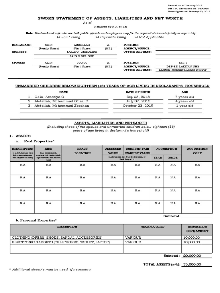 Sample SALN | PDF | Economies | Business