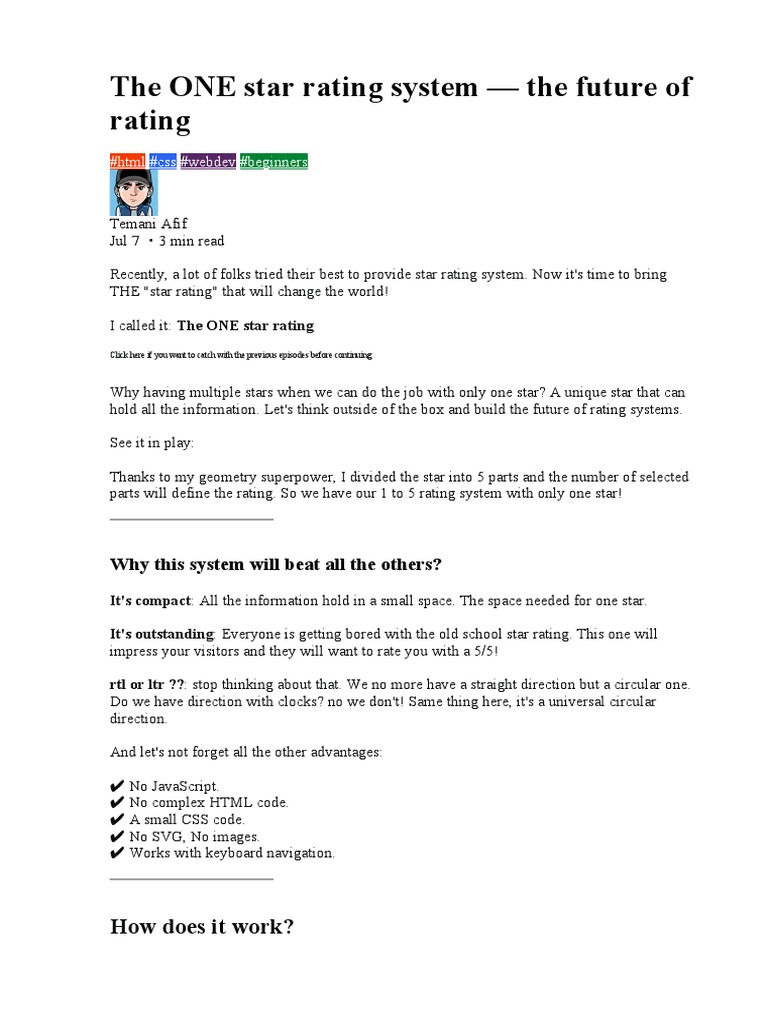 The ONE Star Rating System | PDF | Html | Computing