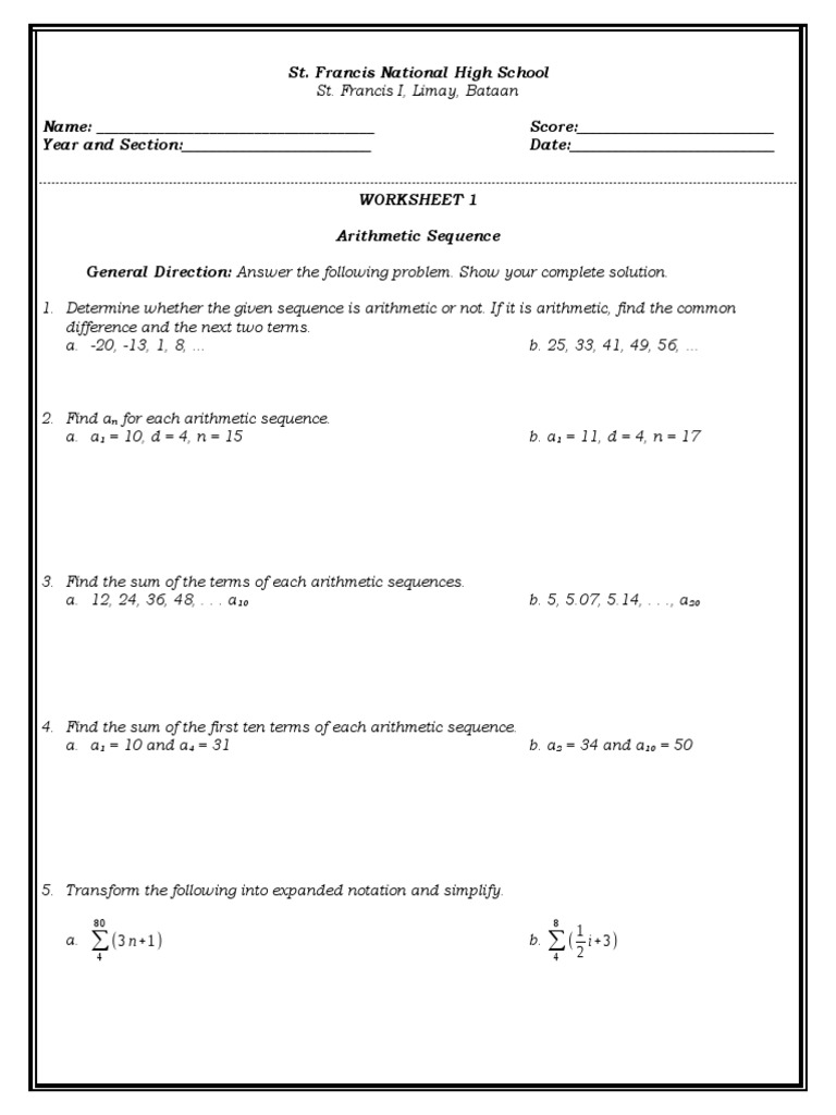 Worksheet 1 | PDF | Summation | Mathematical Objects