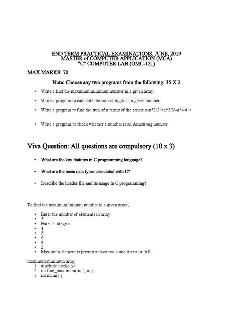 Viva Question: All Questions Are Compulsory (10 X 3) | PDF | C ...