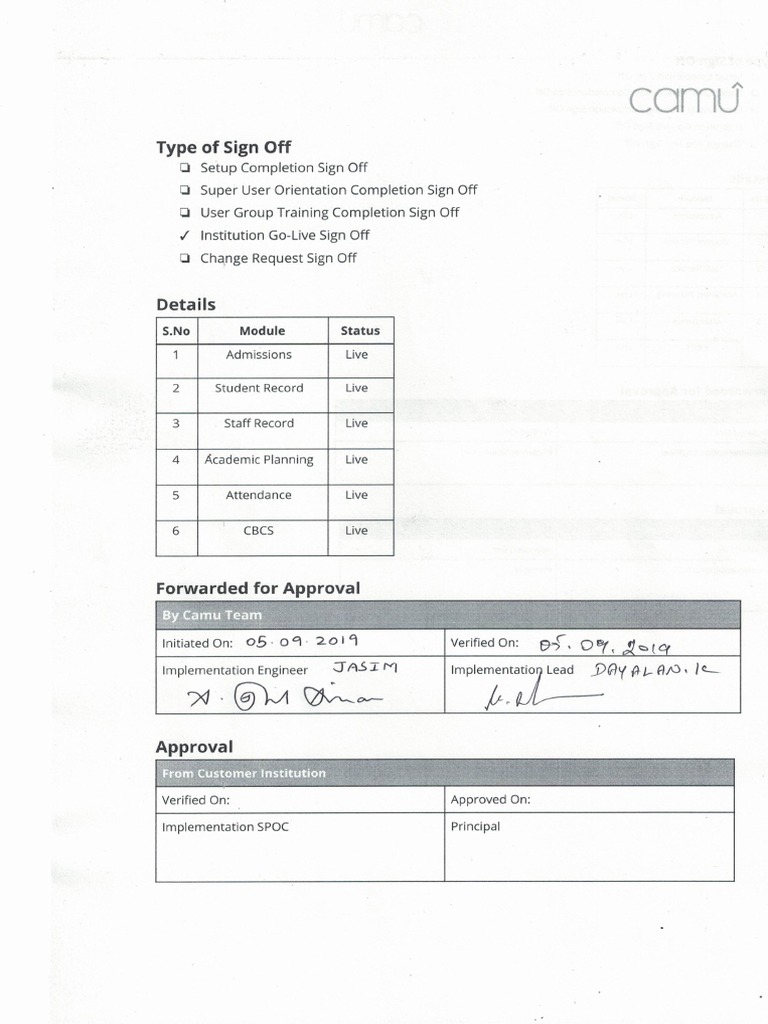 Go-Live Sign Off. | PDF