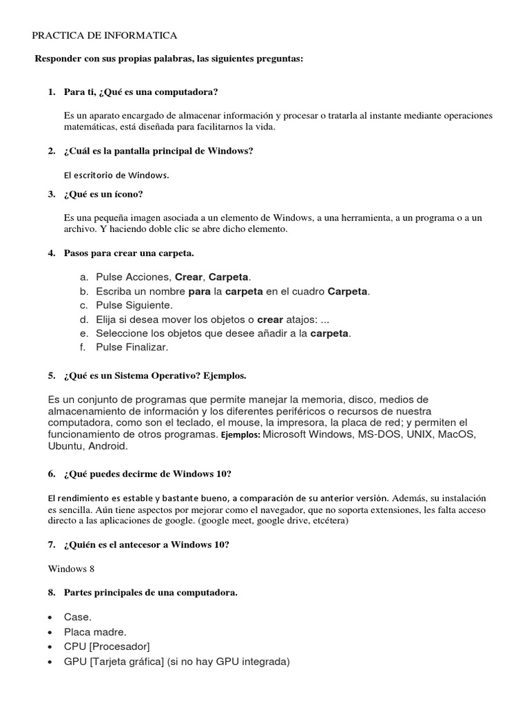 Primera Practica De Informática Pdf Windows 10 Microsoft Windows