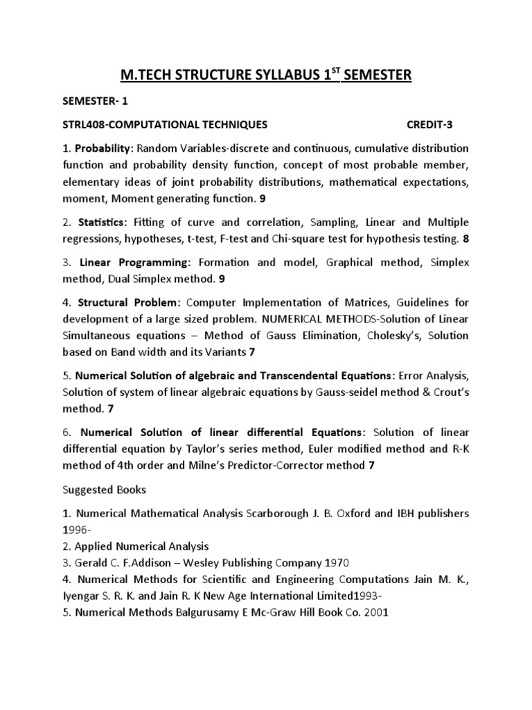 Detailed Syllabus M.tech | PDF | Structural Analysis | Numerical Analysis