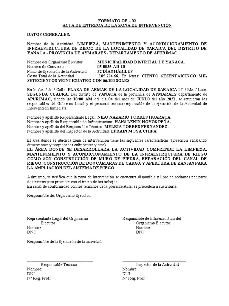 FORMATO OE 02 Acta | PDF