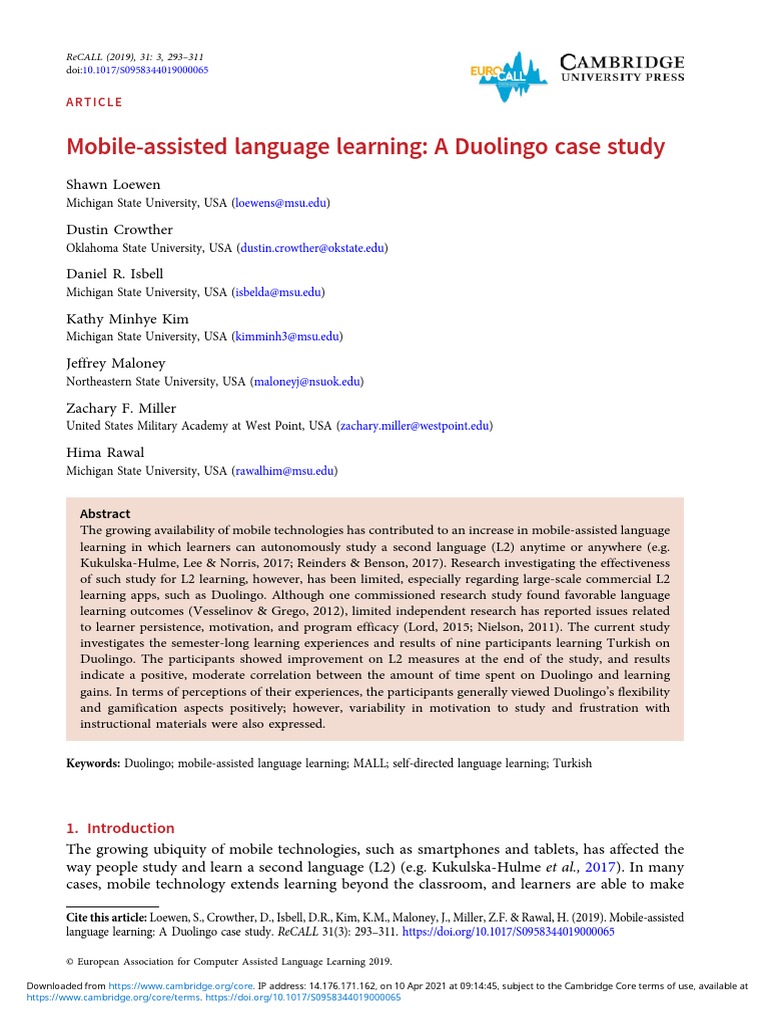 Mobile Assisted Language Learning A Duolingo Case Study | PDF | Second ...