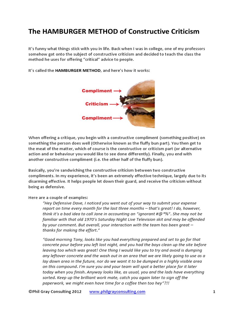The Hamburger Method Of Constructive Criticism Pdf Human Nature