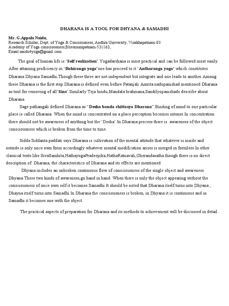 Dharana Is Tool For Dhyana | PDF