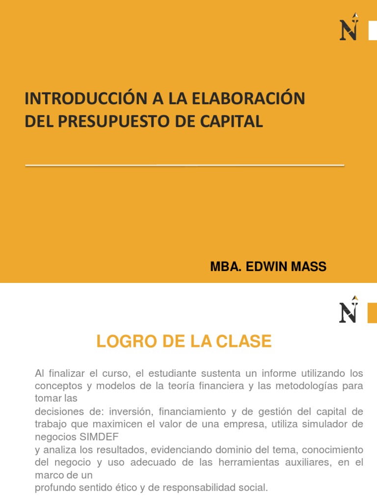 Sesión 02 - Introduccion A La Elaboracion Del Presupuesto de Capital | PDF | Flujo de efectivo ...