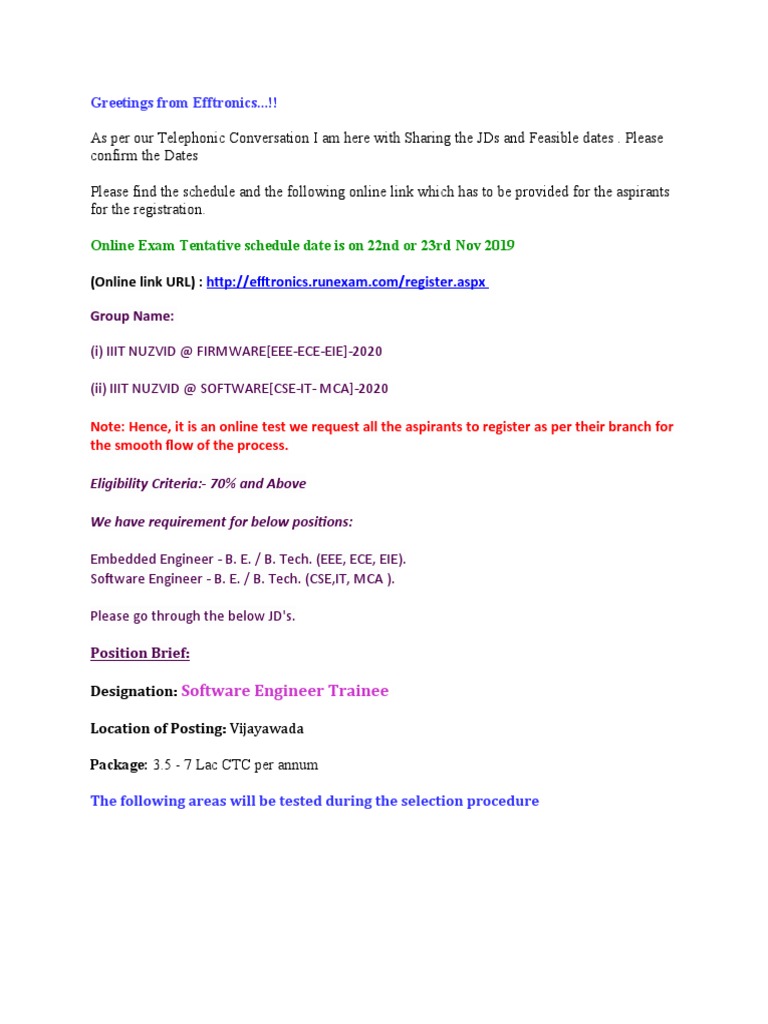 Efftronics Exam and Interview Details | PDF