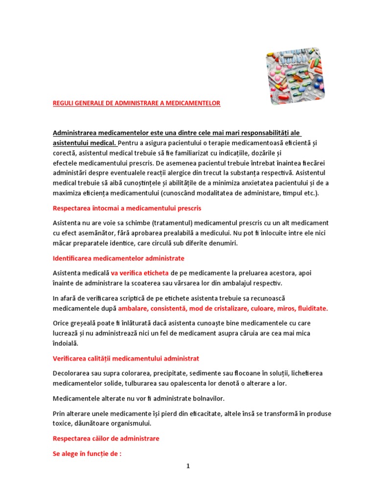 Suport de Curs Reguli Generale de Administrare A Medicamentelor | PDF
