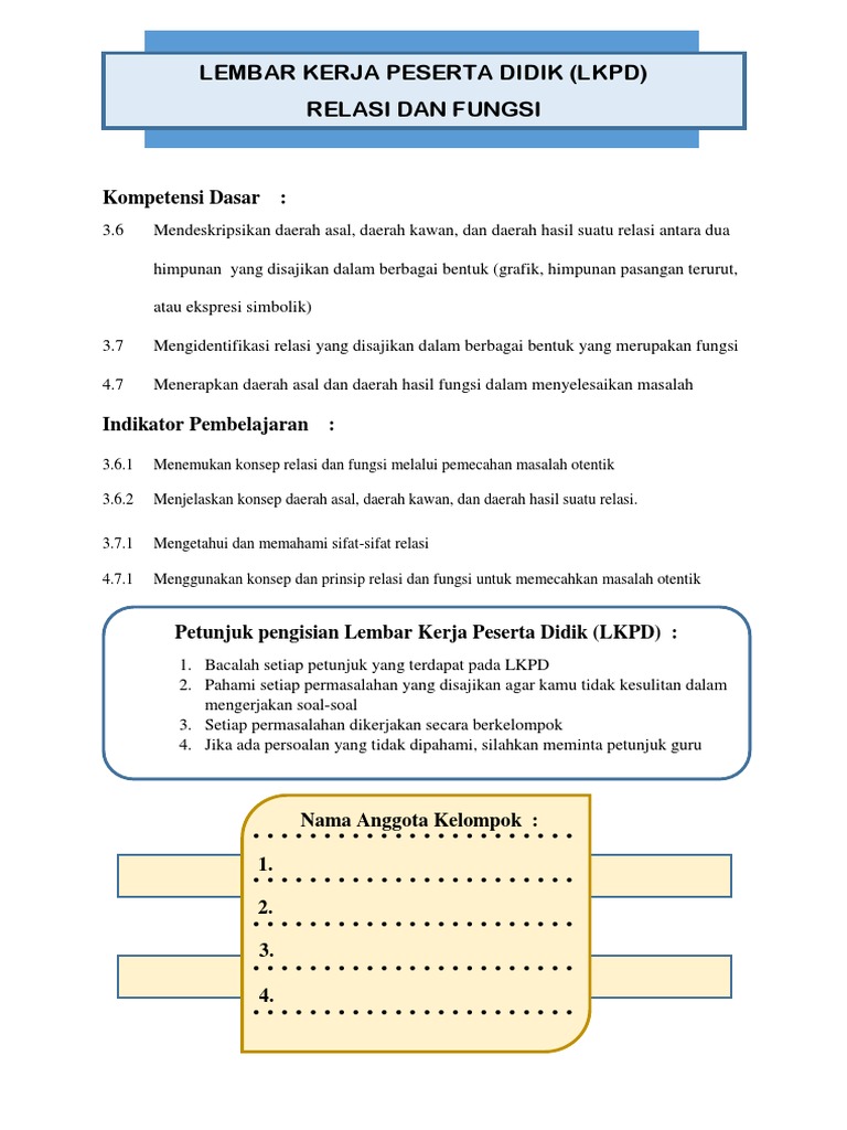 LKPD Relasi Dan Fungsi | PDF