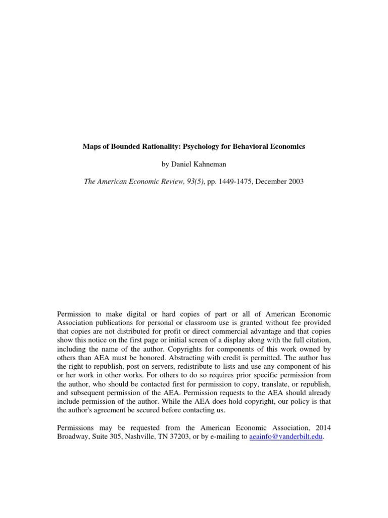 Maps of Bounded Rationality: Psychology For Behavioral Economics | PDF Maps of Bounded Rationality: Psychology For Behavioral Economics | PDF
