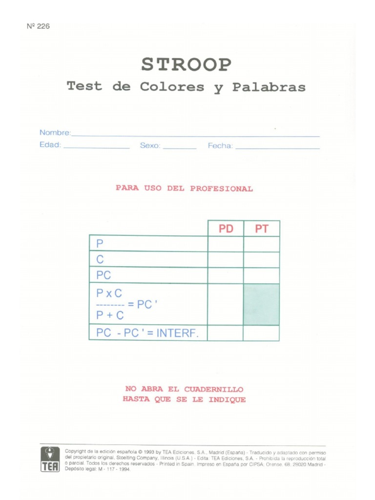 STROOP Test de Colores y Palabras | PDF