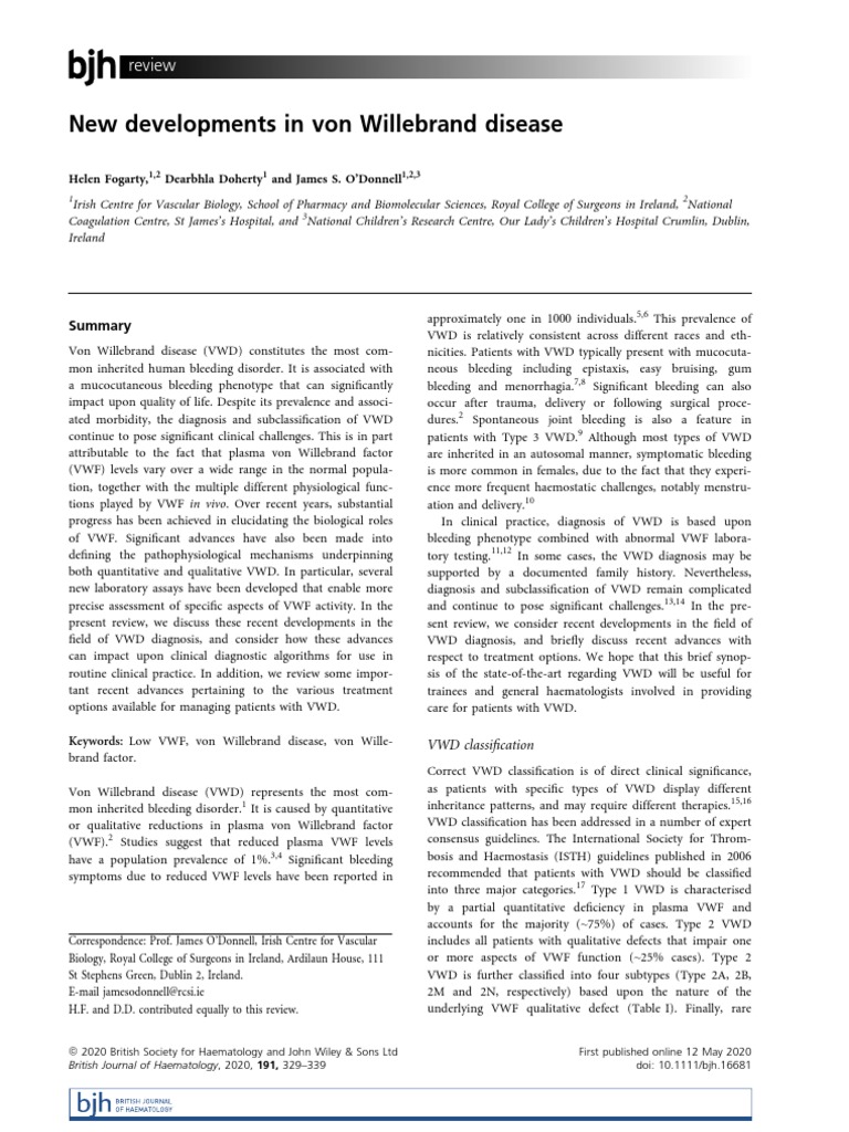 VWD Advances | PDF | Biology | Clinical Medicine