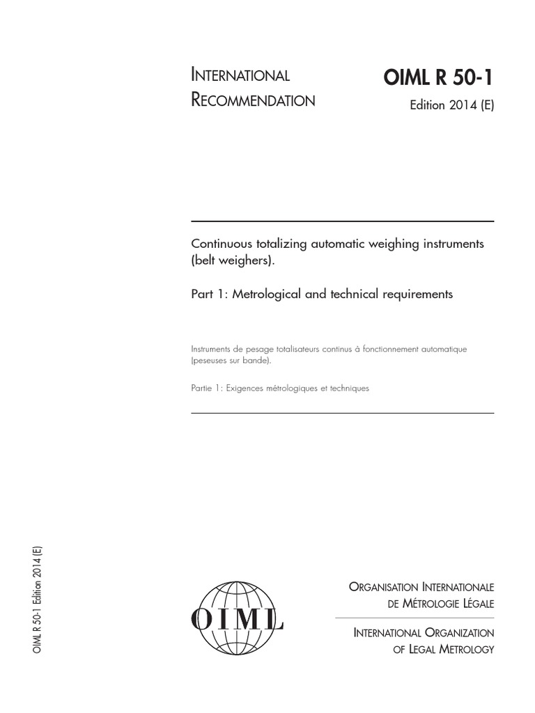 OIML R 50-1: Nternational Ecommendation | PDF | Metrology | Weight
