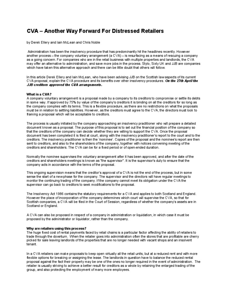 CVA Benefits for Distressed Retailers | PDF | Lease | United Kingdom ...