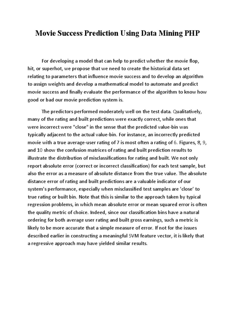 Movie Success Prediction Using Data Mining Php Pdf Statistical Classification Prediction