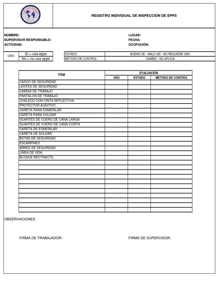 Registro de Inspeccion de Epps | PDF