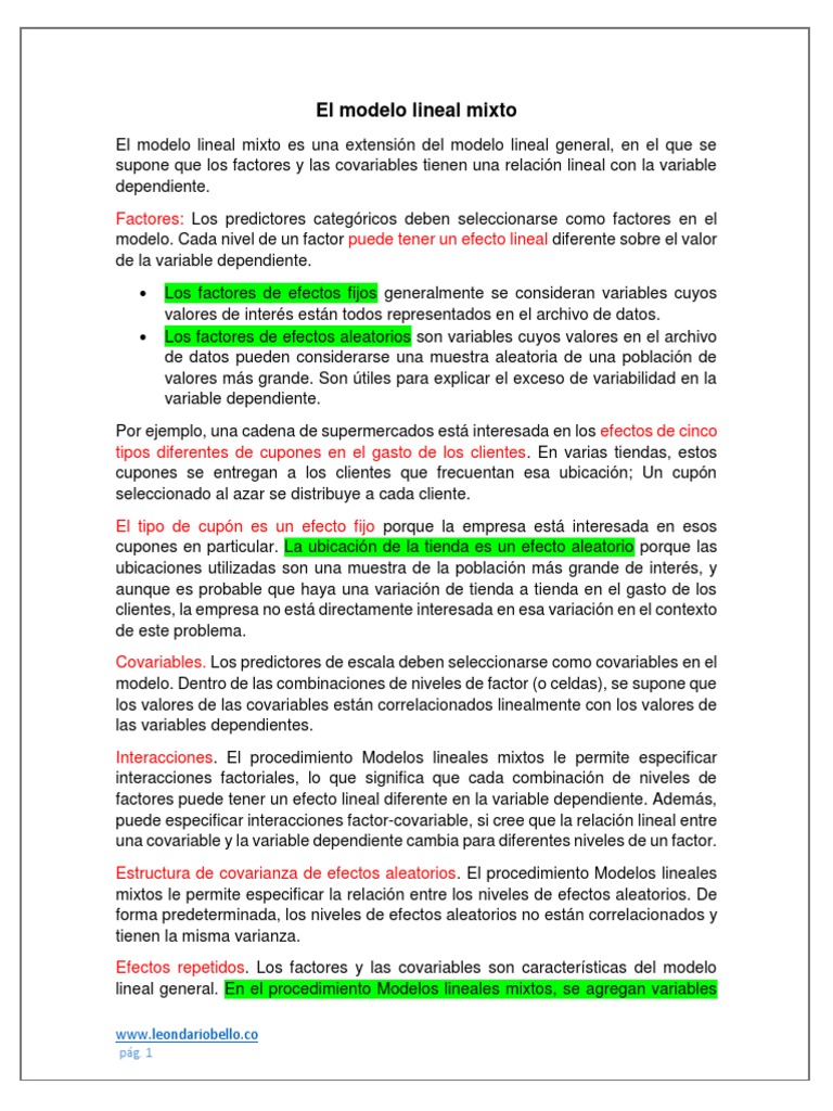 El Modelo Lineal Mixto Prueba de Productos | PDF | Covarianza ...