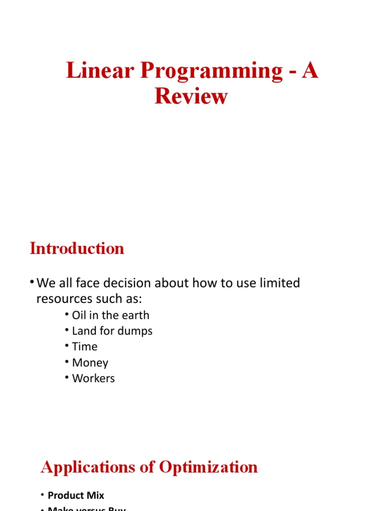 Linear Programming Applications Overview | PDF