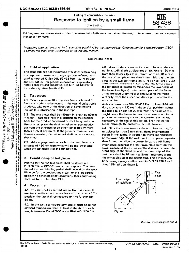 DIN 53438 Class F1 Edge Ignition Test | PDF | Combustion | Chemical ...