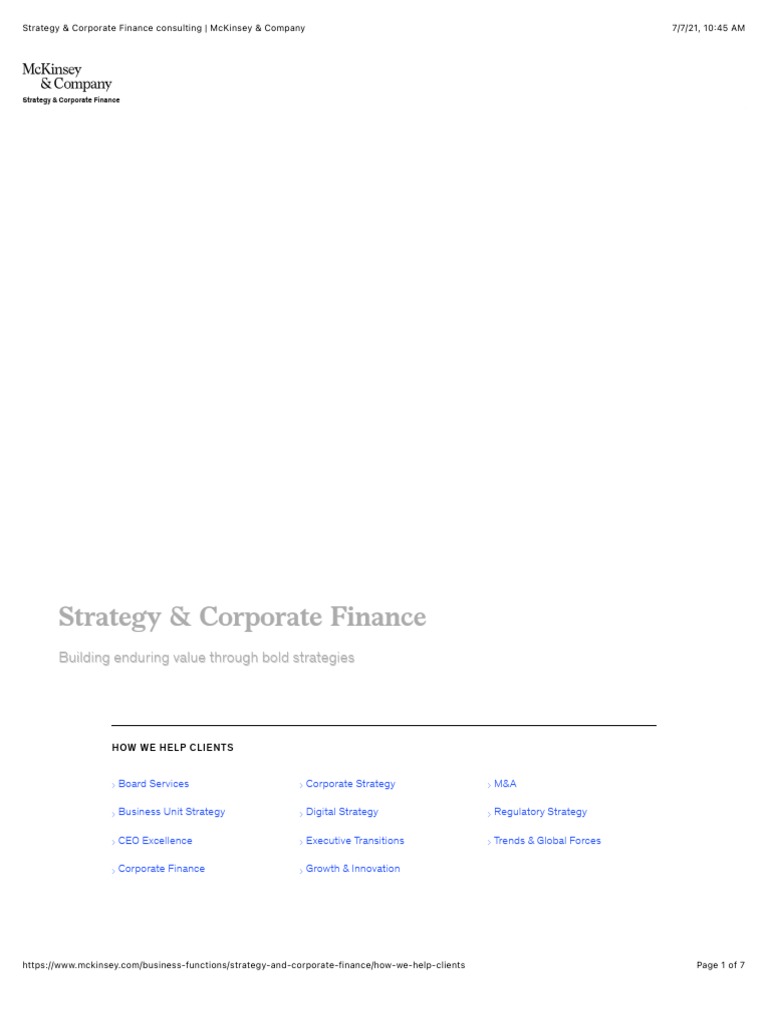 Strategy Corporate Finance Consulting Mckinsey Company Download