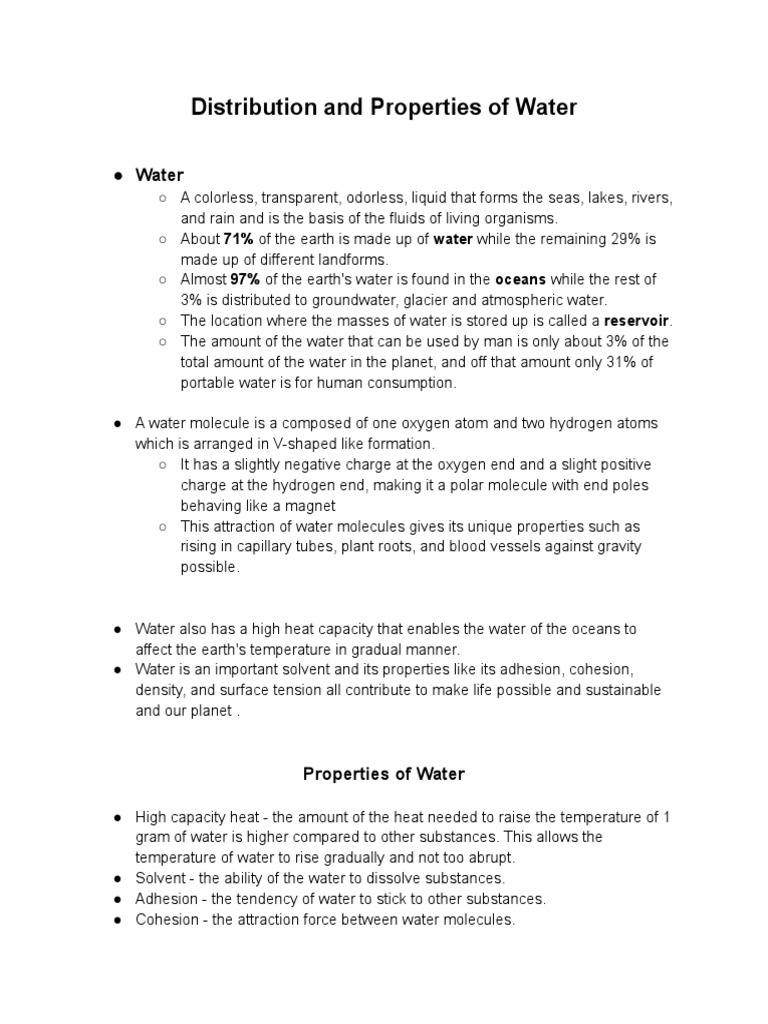 Distribution and Properties of Water | PDF