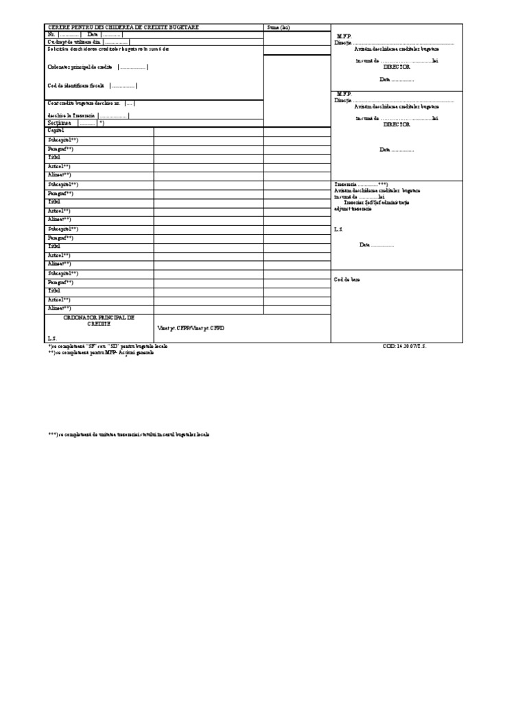 Cerere Pentru Deschiderea de Credite Bugetare | PDF