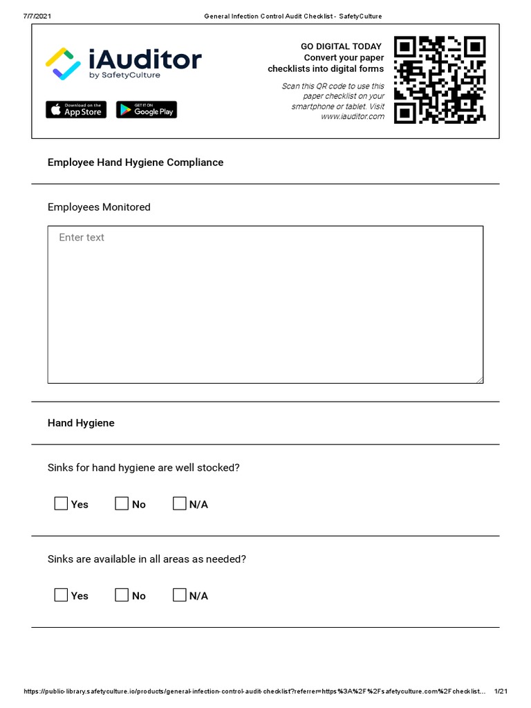 General Infection Control Audit Checklist - SafetyCulture | PDF ...