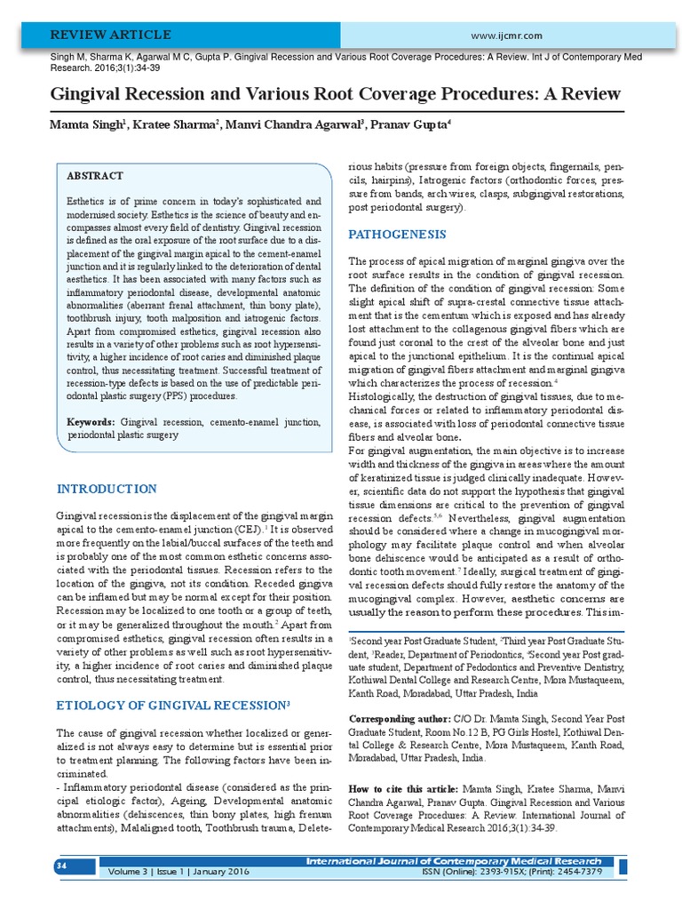 Gingival Recession and Various Root Coverage Procedures | PDF ...