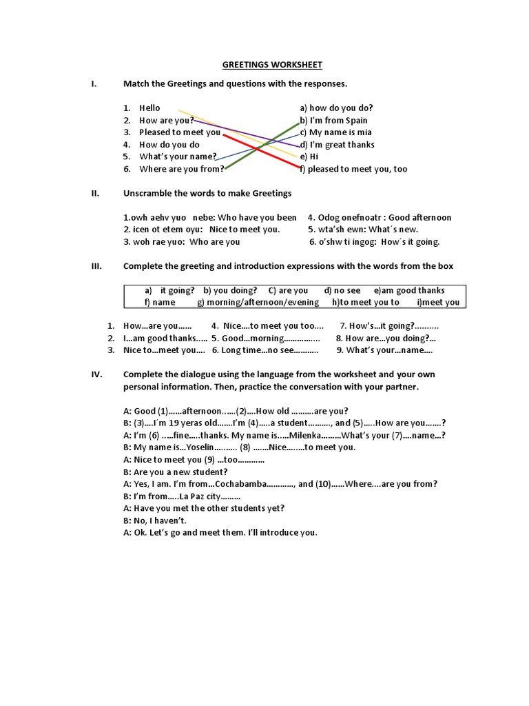 Greetings and Introductions Worksheet | PDF | Career & Growth | Foreign ...