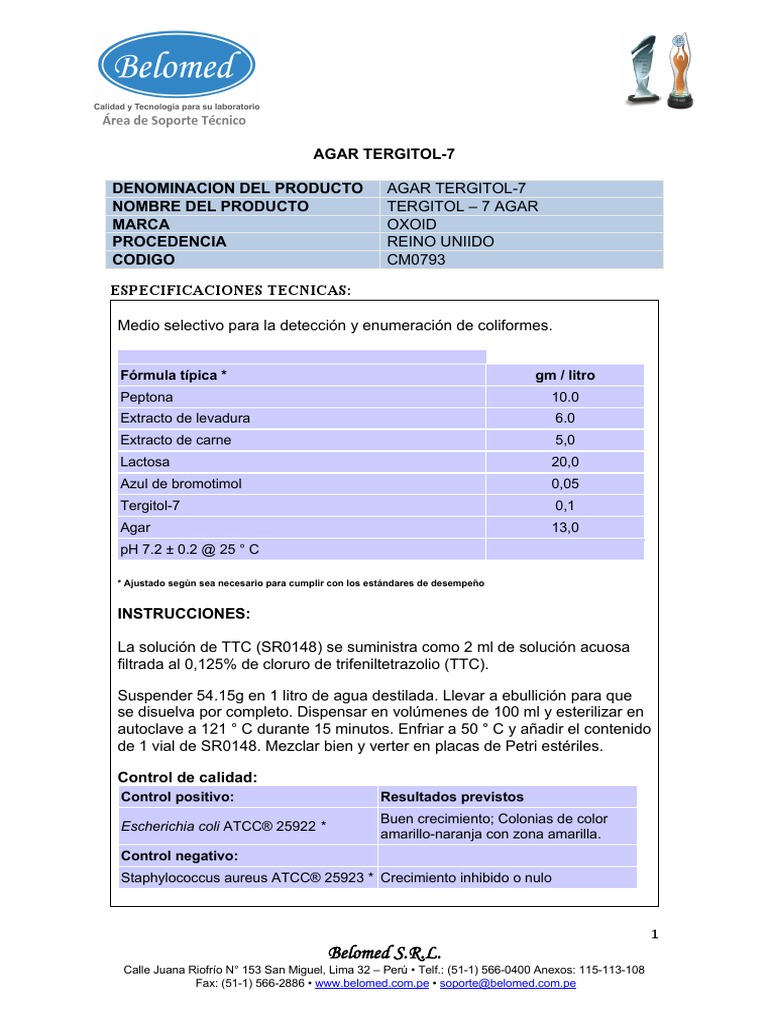 Agar Tergitol-7 - CM0793 | PDF | Química | Naturaleza